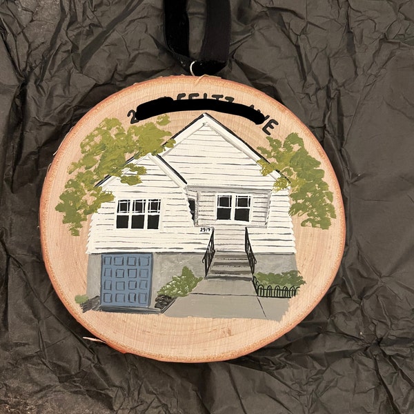 Custom Hand Painted House Ornament on Round Bulb or Woodslice, First ...