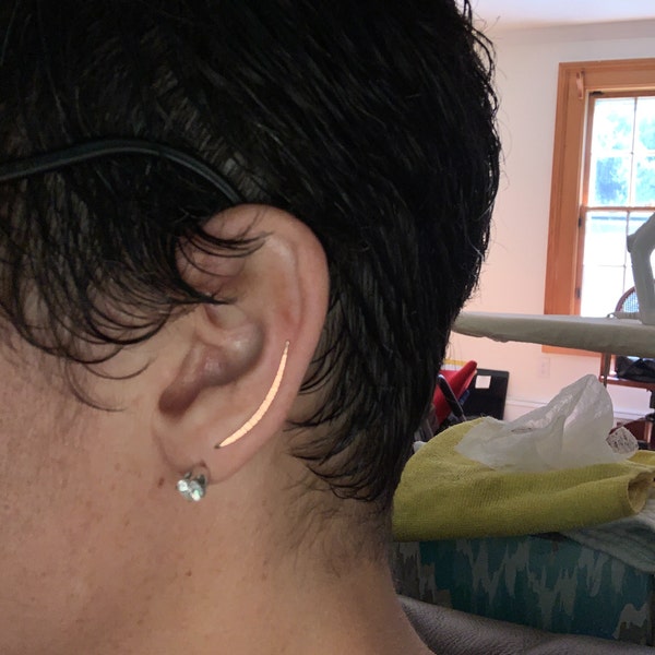 Ear Climber, Ear Cuff, Ear Crawler, Hammered, Sterling Silver, 14k Rose ...