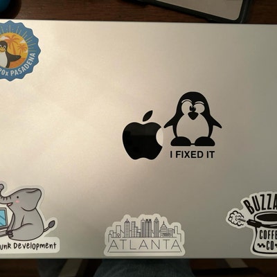 Penguin Bites the Apple MacBook Sticker Linux Tux Decal Fits Both Old ...