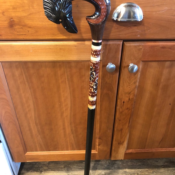 Hand Carved Folk Art Design Walking Cane - Funny Antique Walking Stick ...