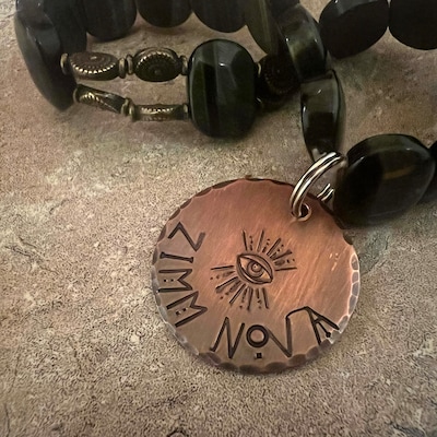 Name Tag for Dog, Hand Stamped Pet ID Tag, Evil Eye, Personalized Dog ...