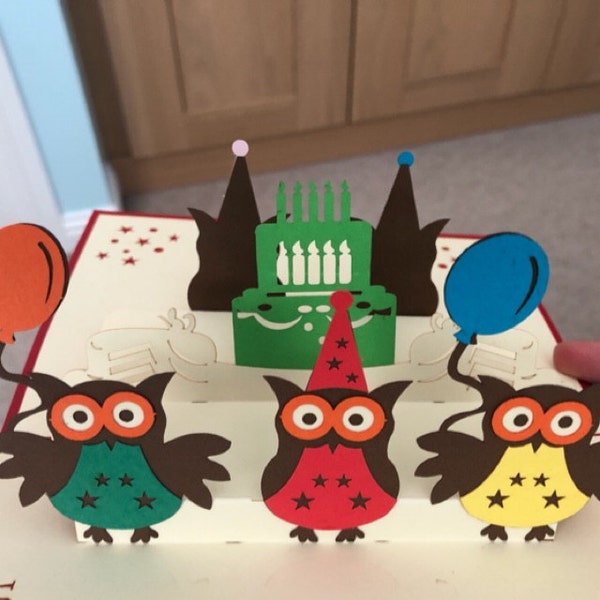 Owls Happy Birthday - 3D Pop up Card (sku180) - Etsy UK