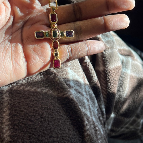 Gold Cross Pendant Necklace, Chunky Cross Necklace, Gold Cross, Silver ...
