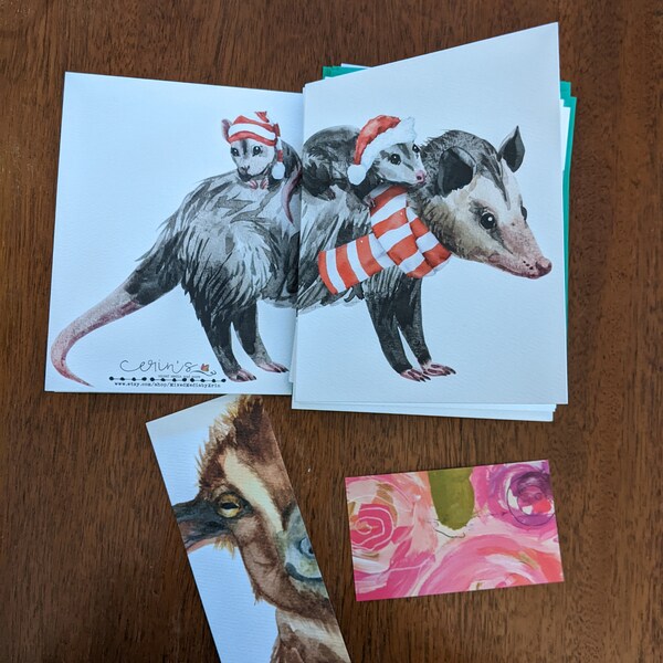 Watercolor Mama Opossum Christmas Card~woodland Animal Cards~winter ...