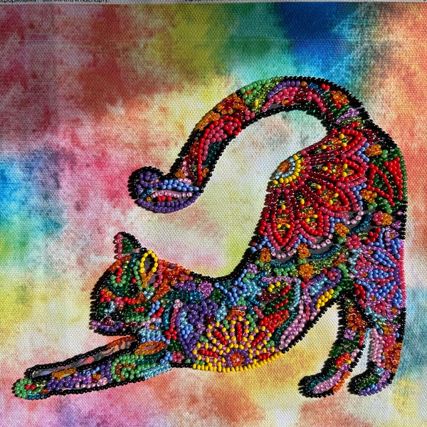 DIY Bead Embroidery Kit on Art Canvas ultramarine, Beading Pattern ...