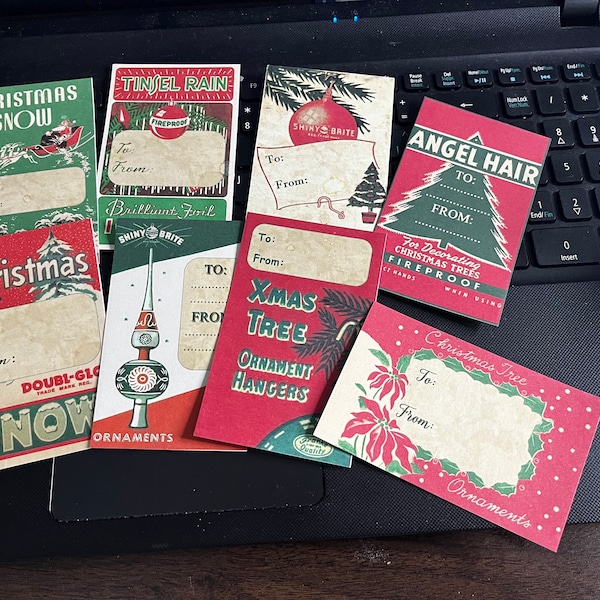 Retro Christmas Tree Tags Printable Gift Tags Hang Tags Journaling ...