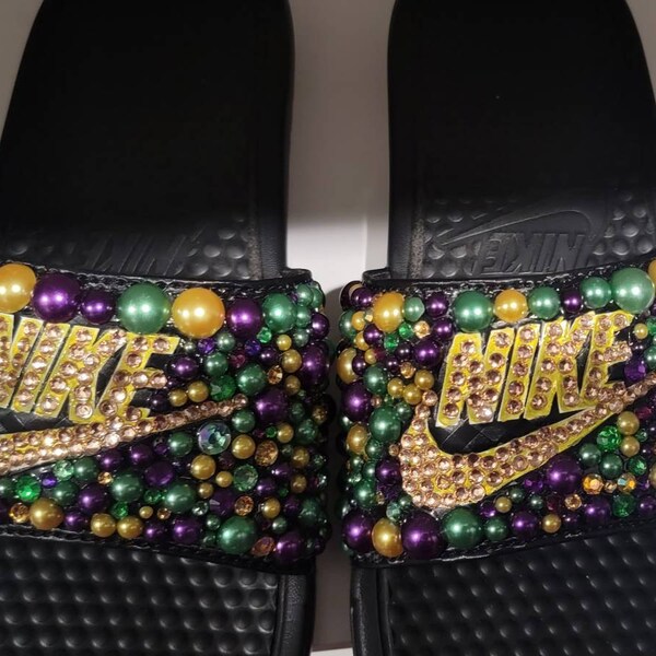Rhinestone Bling Nike Slides for Women | Nike Slides Customized | White ...