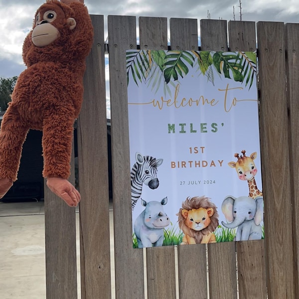 Editable Safari Birthday Welcome Sign, Jungle Animals Birthday Sign ...