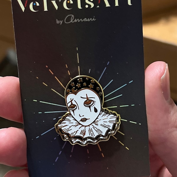 Sad Pierrot Clown Girl Enamel Pin - Golden Metal - Etsy