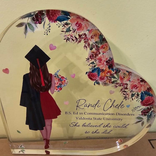 Personalized Graduation Print Heart Acrylic Plaque, Graduation Gift for ...