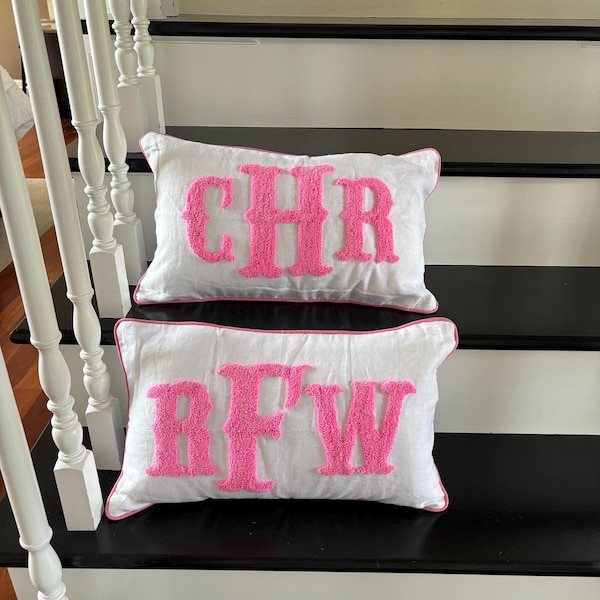 Custom Monogrammed Pillow Cover With Punch Needle Embroidery ...