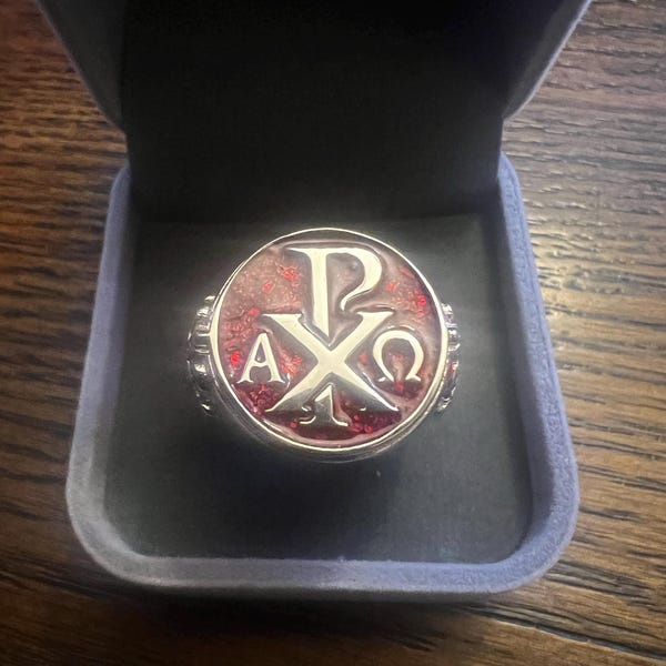 Alpha Omega Ring Silver Ring Silver 925 Alpha Omega Ring Red Enamel Chi ...