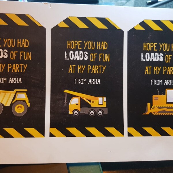 Construction Party Gift Tags, INSTANT DOWNLOADS, Construction Birthday ...