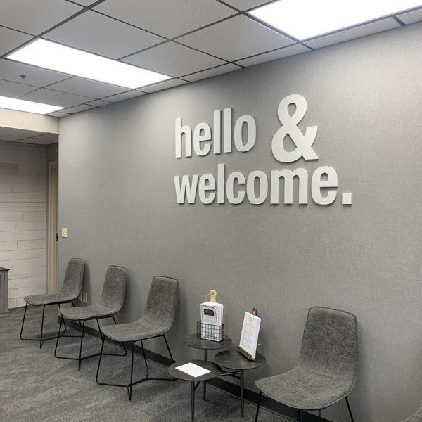 Hello & Welcome, Office, Wall, Art, Decor, 3D, PVC, Typography ...