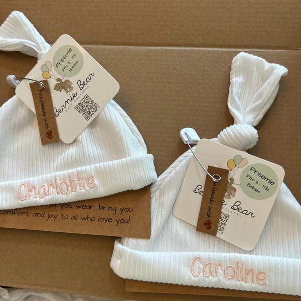 Personalized NICU Micro Preemie Knotted Hats: Preemie Bow | Angel Hat ...