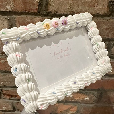 Fake Cake Photo Frame White With Strawberries Pieces and Strawberries ...