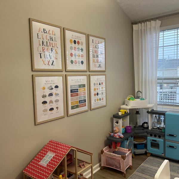 Set of 6 Educational Prints, Alphabet and Numbers Prints, Playroom ...