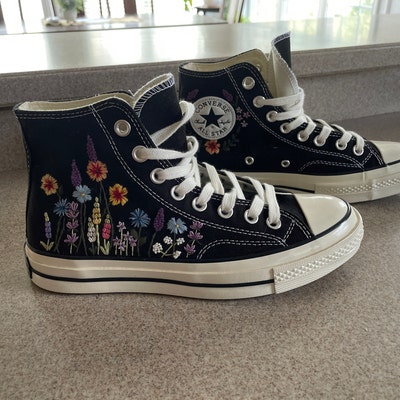 Custom Embroidered Converse High Tops, Flower and Colorful Leaves ...
