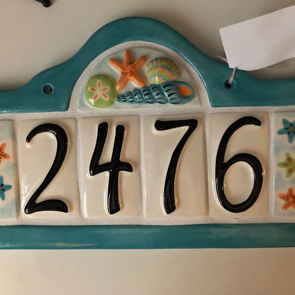 Beach Address Plaque With 3 Numbers + Sea Oats End Tiles - Custom ...