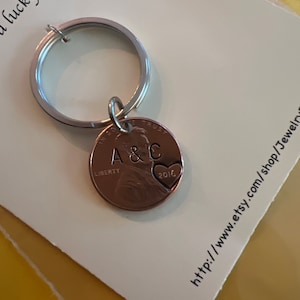 Personalized Penny Keychain, Couples Keychain, Lucky Penny, Anniversary ...