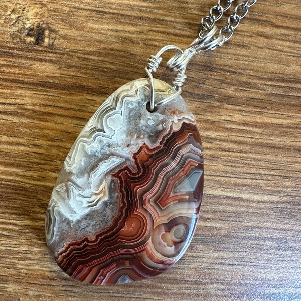 Hickoryite Rectangular Pendant Excellent Pink, Red and Brown Patterning ...