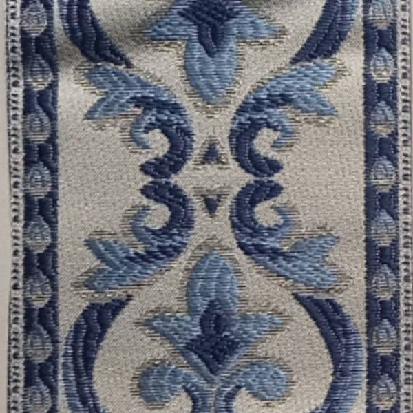 Drapery Trim Damask Greek for Curtain, Navy Fabric Ribbon Trimming 2 3/ ...