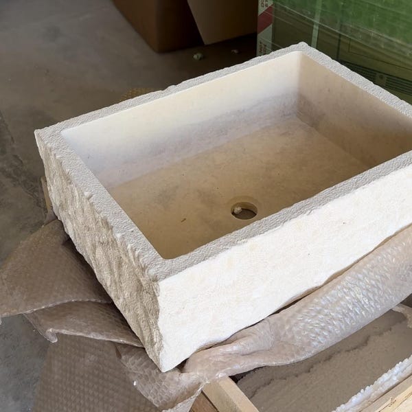 Veincut Travertine Rectangular Sink - Hidden Drain - 100% Natural Stone ...