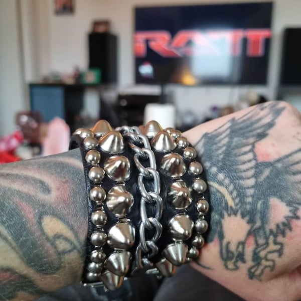 Five-row Tall Cone Studded Leather Cuff | SEXMAN LEATHER - Etsy