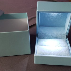 Baby Blue Bridal LED Ring Box Leather Grain Luxurious Piano Finish ...