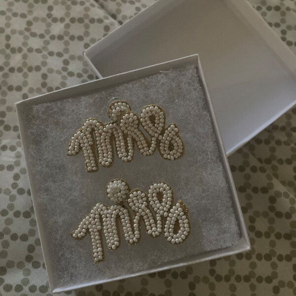 Mrs. Earrings, Mrs. Beaded Earrings, Bride Earrings, Bridal Earrings ...
