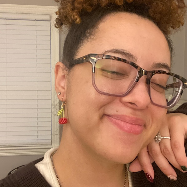 Beaded Raspberry Earrings With Gold or Silver Huggie | 3D Handmade ...