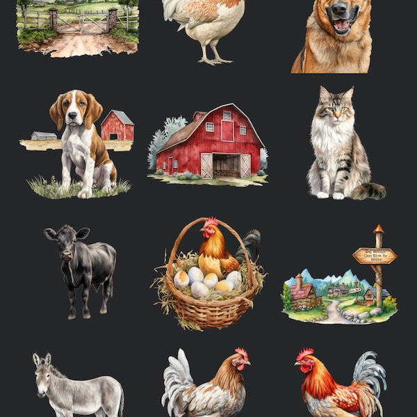 Farm Clipart Watercolor Farm Animals PNG Farm Animal Clipart Cute Farm ...