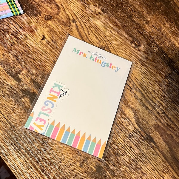 Teacher Note Pad Personalized, Colorful Custom School Stationery, Cute ...