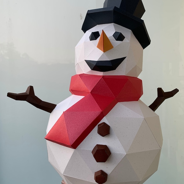 Papercraft 3D Snowman PDF, SVG Template Christmas Snowman for DIY ...