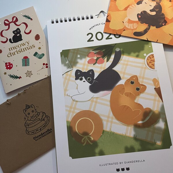 2026 Cat Calendar | Wall Calendar A4 Original Illustrated | Cute Kawaii ...