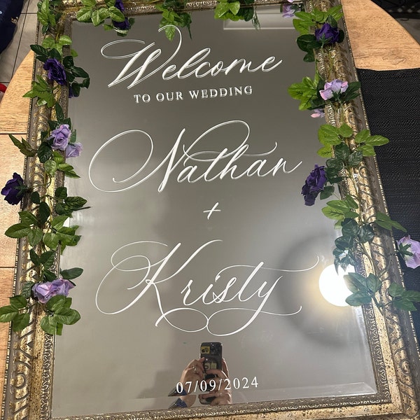 Welcome Wedding Mirror Sign Vinyl Lettering Elegant Wedding Reception ...