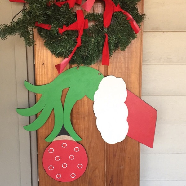 Grinch Hand Wood Sign Unfinished Wood Door Hanger Christmas MDF Paint ...