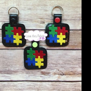 Autism Awareness Puzzle Pieces Key Fob in the Hoop - Etsy