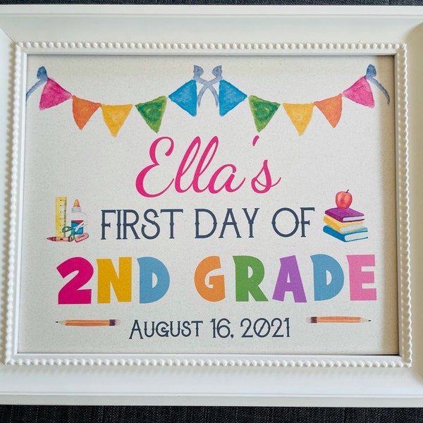 Watercolor First Day of School Sign Printable, Cute, Simple Editable ...