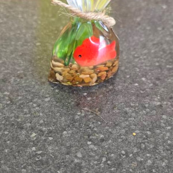 Tiny Handmade Resin Bagged Goldfish Figurine | Kawaii Paperweight ...
