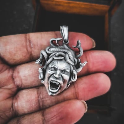 Angry Gorgon Medusa Handmade Sterling Silver Men Charm Necklace, Greek ...
