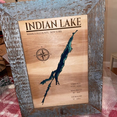 Custom Resin Lake Inlaid Compass Map/ Custom Any Lake Map/ Resin Lake ...