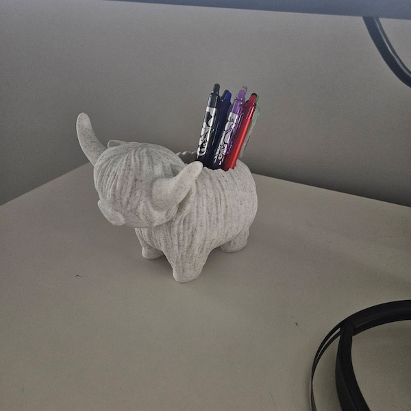 Highland Cow Desk Organizer - Cottagecore Pen Holder - Bohemian Decor ...