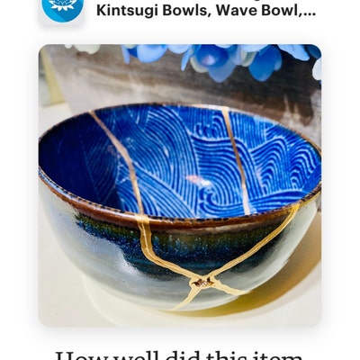 Kintsugi, Kintsugi Blue Wave Bowl, Kintsugi Gold Repair Ceramic Pottery ...
