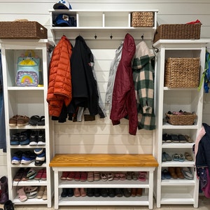 24 Inch With Two Stained Shelf Bench and Matching Coat Rack Cubbies in ...