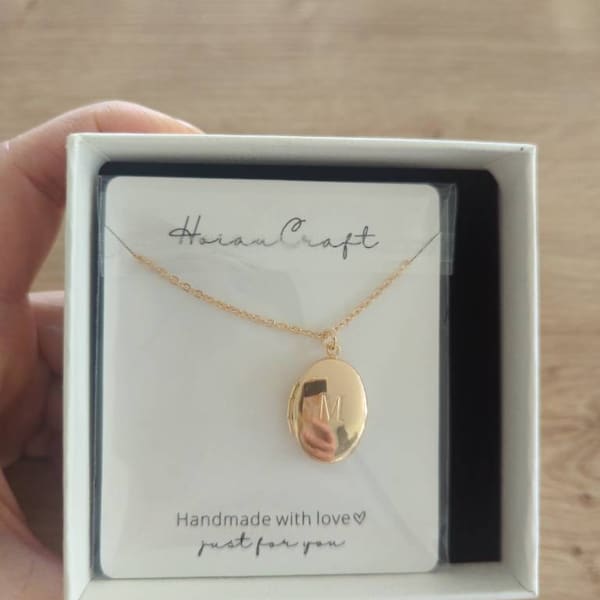 Custom Initial Locket With Photo, Gold Delicate Oval Locket Necklace ...