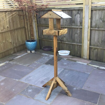 Wooden Ground Wild Garden Bird Table Feeder With Slate Roof Ready-made ...