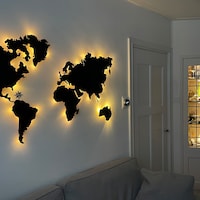 LED WORLD MAP / Wood World Map / Modern Home Decor / Led Wall Art / Led ...
