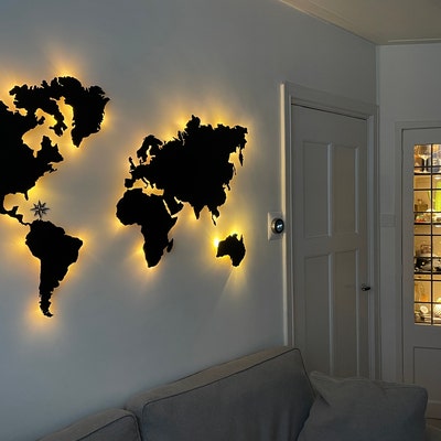 LED WORLD MAP / Wood World Map / Modern Home Decor / Led Wall Art / Led ...