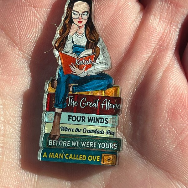 Personalized Girl Reading Book Acrylic Flat Keychain, Custom Book ...